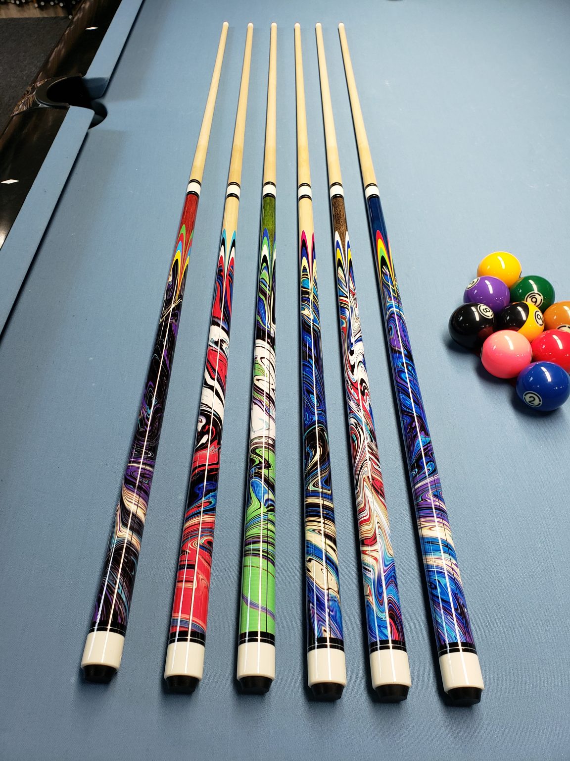 Jazz 9 ball cue in 6 striking colourful designs – Bulldog Billiards UK